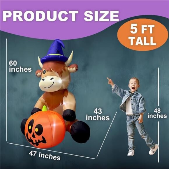 Holiday | 5ft Halloween Inflatable Witch Hat Highland Cow Holding ...